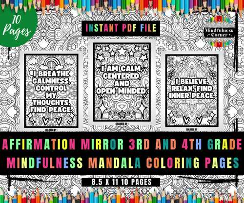 Affirmation Coloring Pages, 3rd and 4th Grade Calm Down Corner Coloring ...