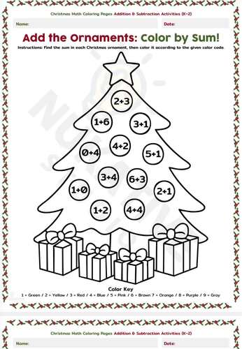 Christmas Math Coloring Pages | Addition & Subtraction Activities (K–2)