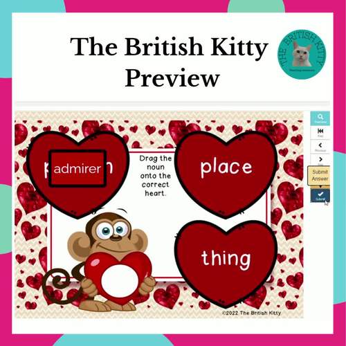 Valentine's Day Monkey Nouns Person Place Thing Boom Cards™ | TPT