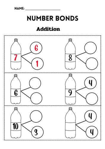 Number Bonds to 10 for Addition Worksheets First Grade Math by oeenla