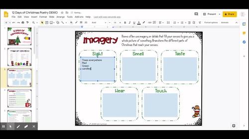 Christmas Writing: 12 Days of Poetry Booklet with Google Version