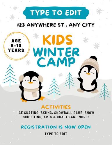 Kids Sports Winter Camp Ski Flyers 4 Fully Customize your Flyer Ready ...