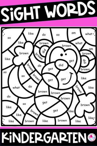 ZOO ANIMALS Color by Code Sight Words Kindergarten Coloring Pages ...