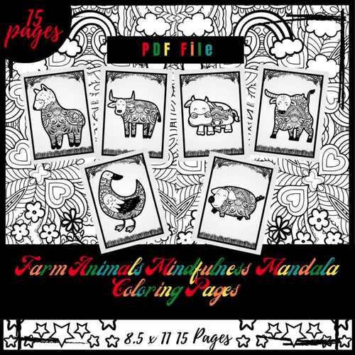 Farm Animals Mandala Coloring Pages For kids, Coloring Sheets PDF ...