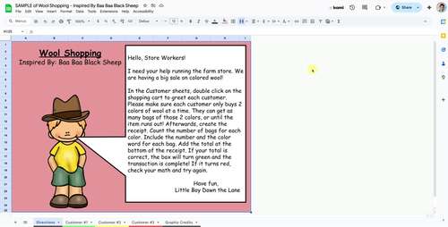 Wool Shopping Google Sheets Activity - Inspired By: Baa Baa Black Sheep