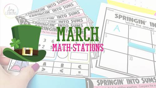 Digital and Printable March Math Stations by Amy Lemons | TpT