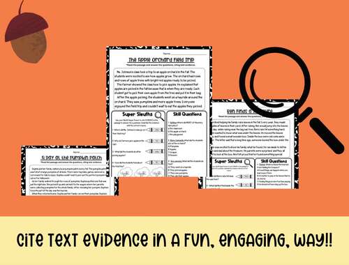 Fall Themed 1-3 Grade Reading Comprehension Worksheets Close Reading ...