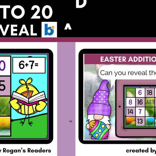 Easter Mystery Picture Addition to 20 Digital Activity for Boom Cards