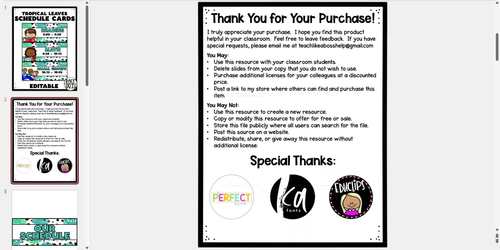 Tropical Leaves Schedule Cards by I Teach Like a Boss | TPT