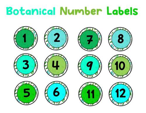 Printable Botanical Number Labels, Plant Based Green Number Labels ...