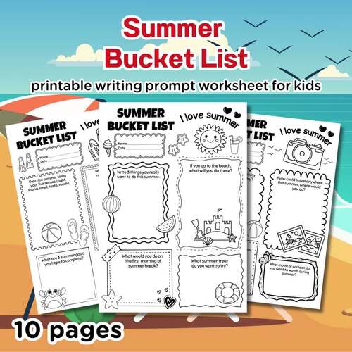 Summer Bucket List Writing Prompt Worksheet for Grades 2-6, End of Year ...