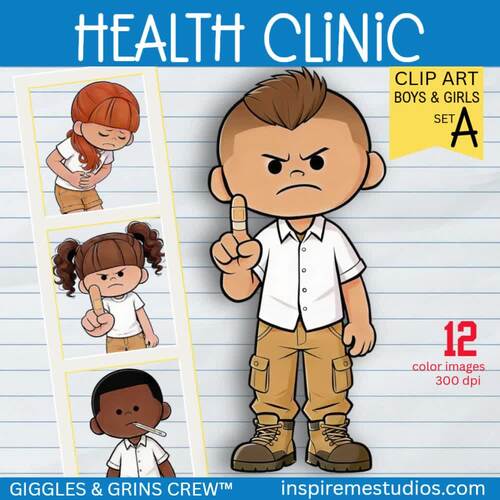 Sick Kids Clipart Color — School Nurse, Health, Classroom Visuals, Not Well