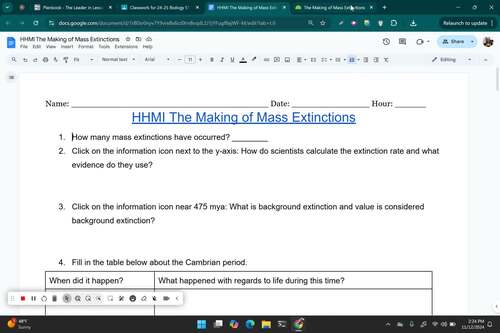 HHMI The Making of Mass Extinctions - Online Interactive Worksheet ...