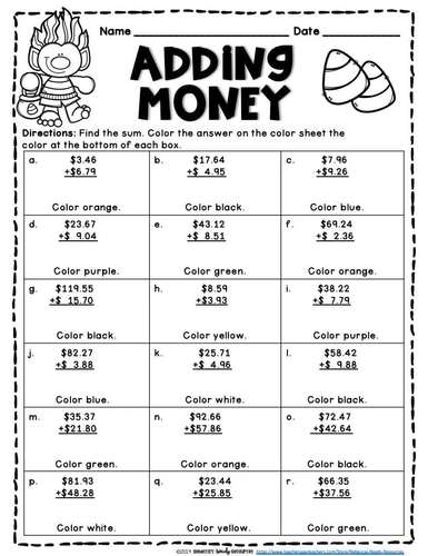 Halloween Adding Money Color by Number by Rebecca's Ready Resources