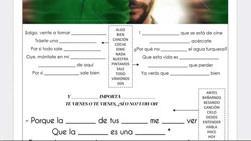 Alvaro Soler - 'Magia' Cloze Song Sheet *with VIDEO TO FOLLOW LYRICS*