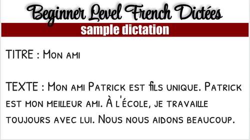 French Dictée Exercises - Upper Beginner Level | TPT