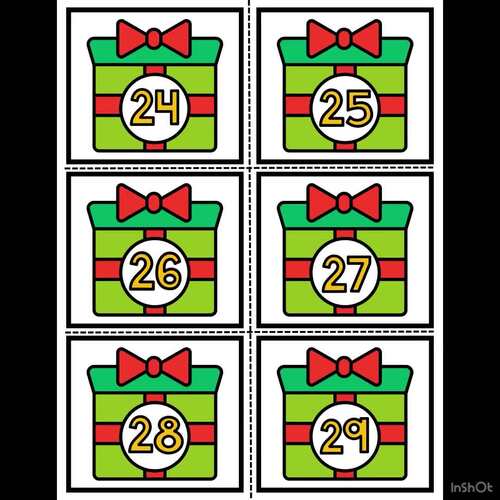 December Present-Themed Calendar Cards (Numbers 1–31 + Symbols) | TPT