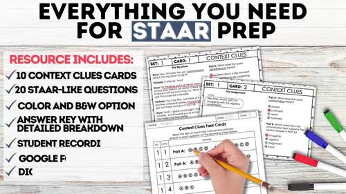STAAR Context Clues Task Cards with New Item Types Test Prep Print ...