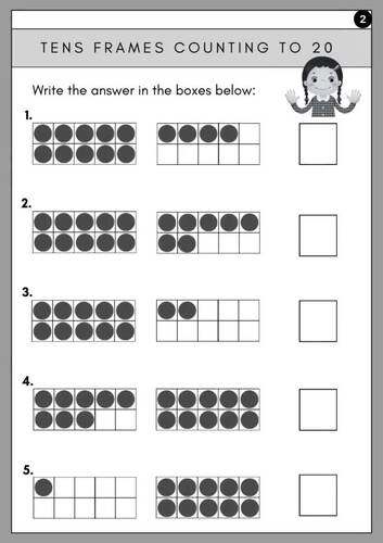 Ten frames & Base 10 Blocks practice for 1st Grade, Ten frames worksheet