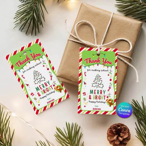 Teacher Appreciation Christmas Gift Tags, Printable Holiday Tag, Editable