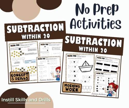 Subtraction within 20 Guided Practice & Enrichment Worksheets BUNDLE