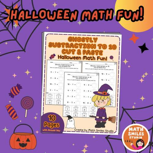 Ghostly Subtraction to 10 Cut & Paste | Halloween Math Worksheets | K ...