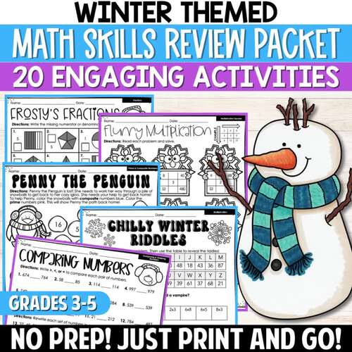 Winter Math Worksheets & Activities January Math Review Packet 3rd 4th ...