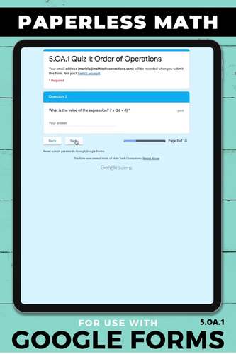 5th Grade Math Google FORMS - Operations & Algebraic Thinking : 9 Quizzes