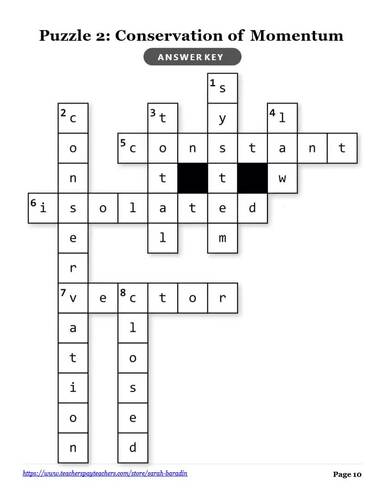 High School Physics Momentum & Collisions Crossword Puzzle With Word Bank