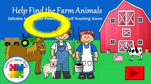 Editable Self-Checking Review Game Template: Help Find the Farm Animals