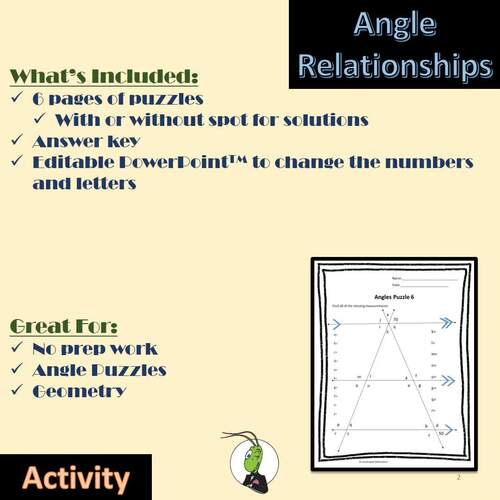 Angle Relationships to Find Missing Angles Puzzle | Geometry | TPT