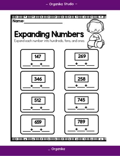 Expanded Form and Standard Form Worksheets | 3 digit addition to 1000