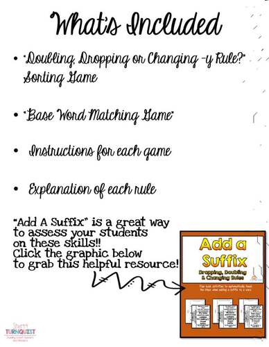 Spelling Suffix Rule Activities - Doubling, Dropping & Changing -y Rules