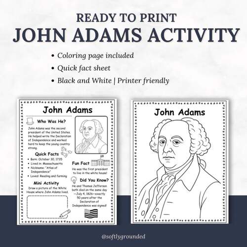 John Adams Presidents Fact Sheet | Presidents Day Activity by Softly ...
