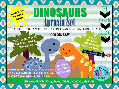 DINOSAURS Printable Apraxia Set Early Sounds & Syllables P B M N T D W H