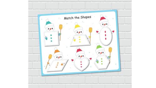 Snowman Shape Matching Activity for Kids, 2D Shapes, Winter Busy Book