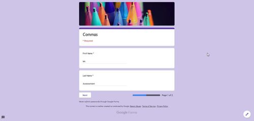 Commas Quiz - Digital Google Forms™ Punctuation Assessment - Distance ...