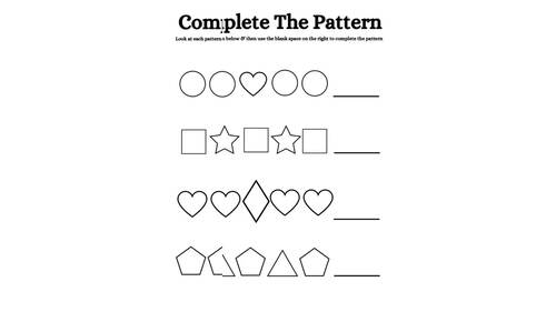 COMPLETE THE PATTERN WORKSHEET /COMPLETE THE PATTERN ACTIVITY | TPT