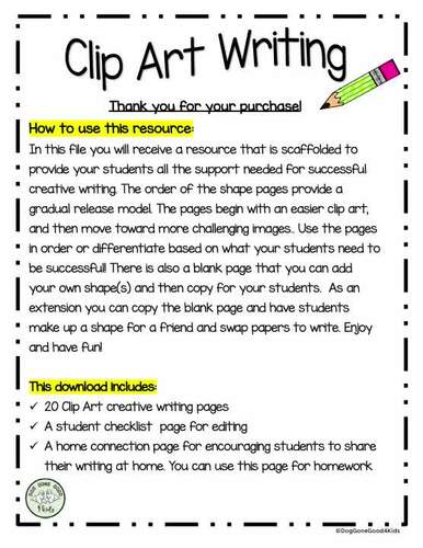 Creative Writing Printables-Write from Clip Art! by DogGoneGood4Kids