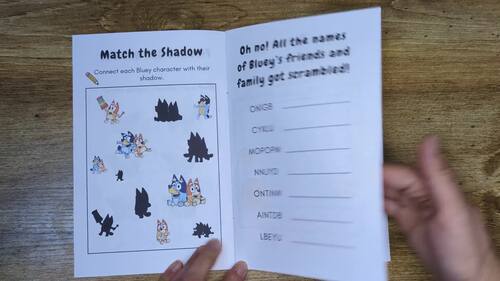 Bluey Themed Activity Book worksheets, no prep sub plan mini-activity