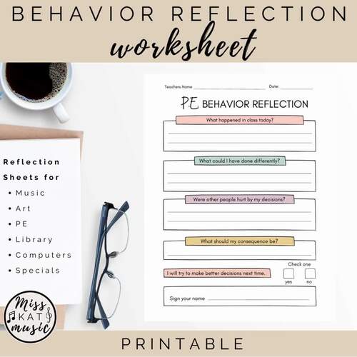 Behavior Self Reflection Worksheet - Student, Classroom, Specials ...
