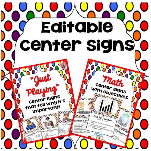 Center Signs With Objectives | Literacy and Math | Editable | TPT