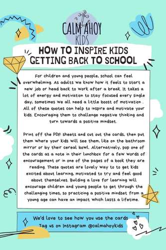 Back to School Positive Quote Printable Cards, motivation cards ...