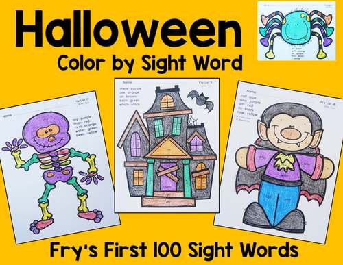 Color by Sight Word, Halloween, Fry's First 100 Sight Words | TPT