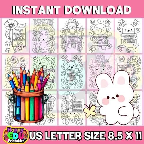 Thank You Teacher Coloring Pages | Cute Animal Teacher Appreciation ...