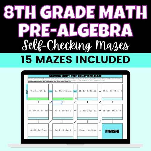 8th Grade Math Pre Algebra Activities BUNDLE - Digital and Printable Mazes