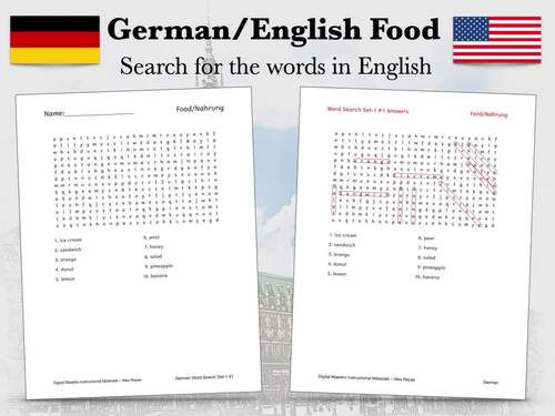 German/English food vocabulary Word Search puzzles | TPT