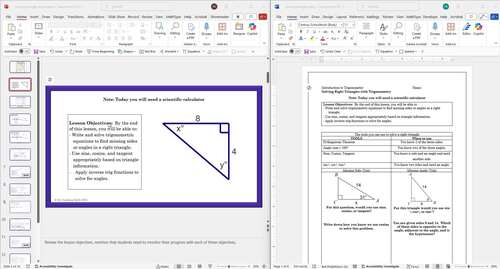 Solving Right Triangles with Trigonometry - Lesson, Guided Notes, HW & Key