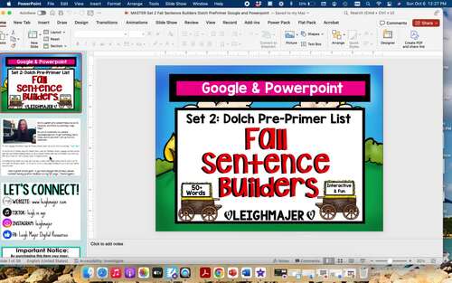 Fall Sentence Builders for Google Powerpoint Set 2 Primer Dolch Words