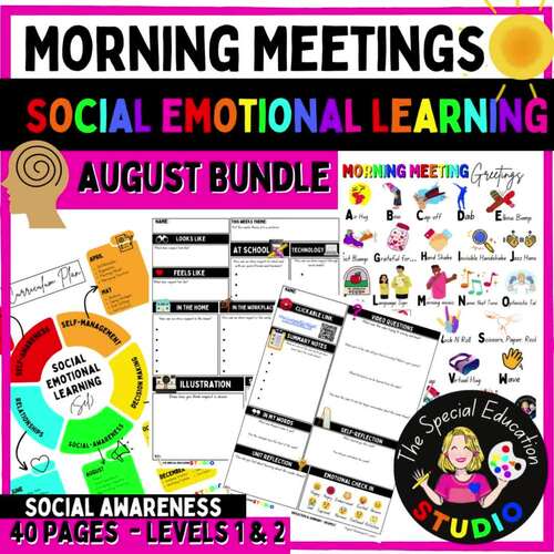Morning Meetings social emotional learning activities autism August BUNDLE